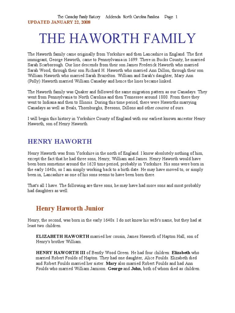 Haworth Family Line | PDF | Daniel Boone