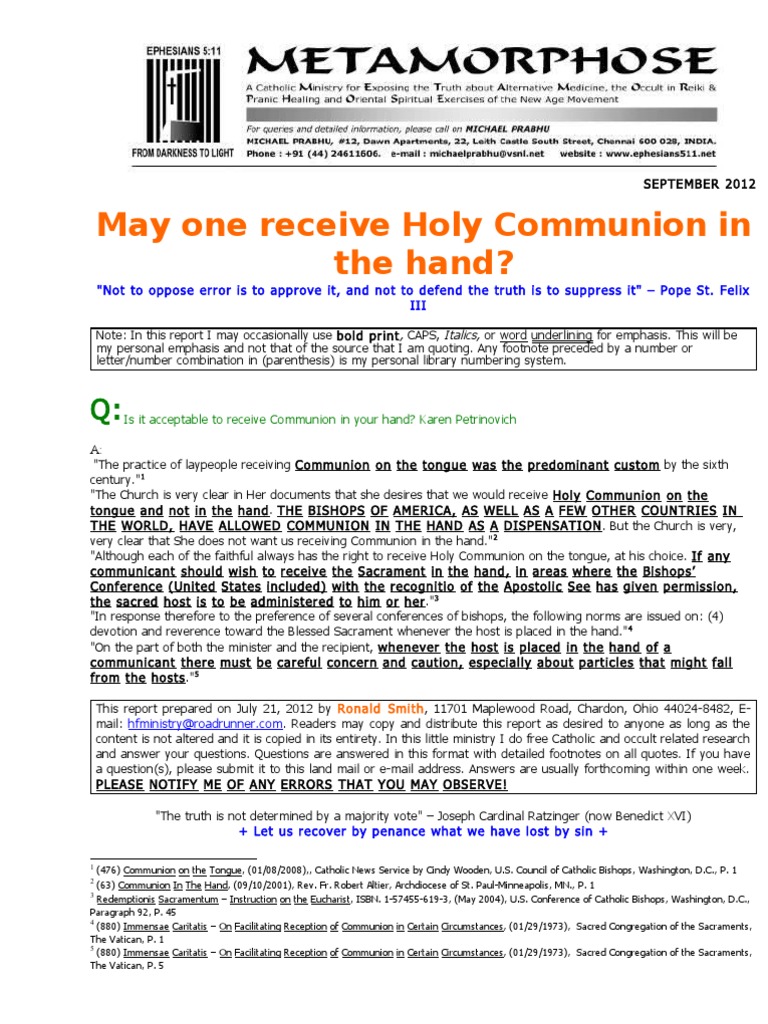 Communion in The Hand or On The Tongue and Extraordinary Ministers of ...