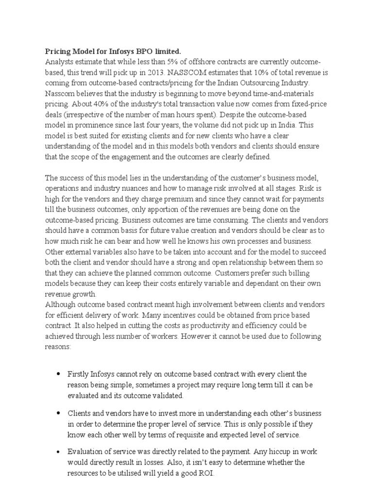 Pricing Model For Infosys BPO Limited | Download Free PDF | Business ...