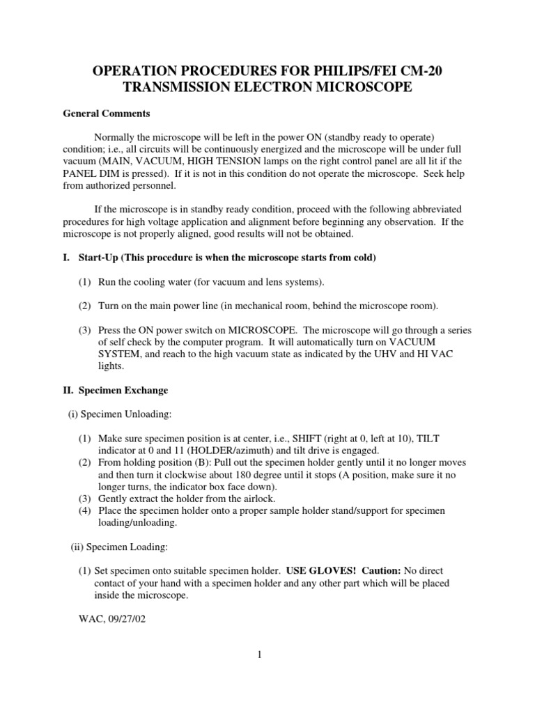Tem Philips Cm20 Operation Manual | PDF | Transmission Electron ...