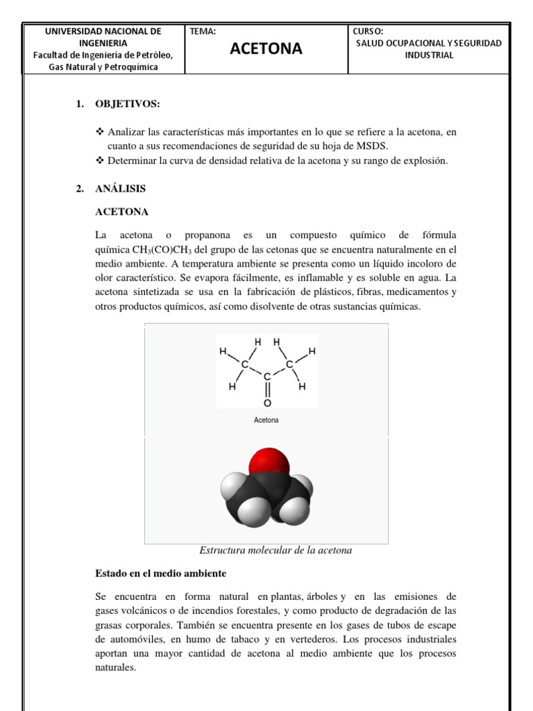 ACETONA | PDF | Química | Materiales