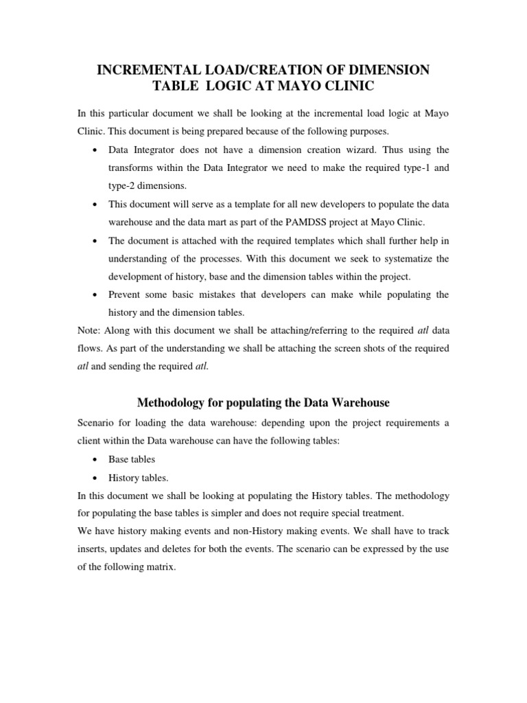 Incremental Load/Creation of Dimension Table Logic at Mayo Clinic | PDF ...