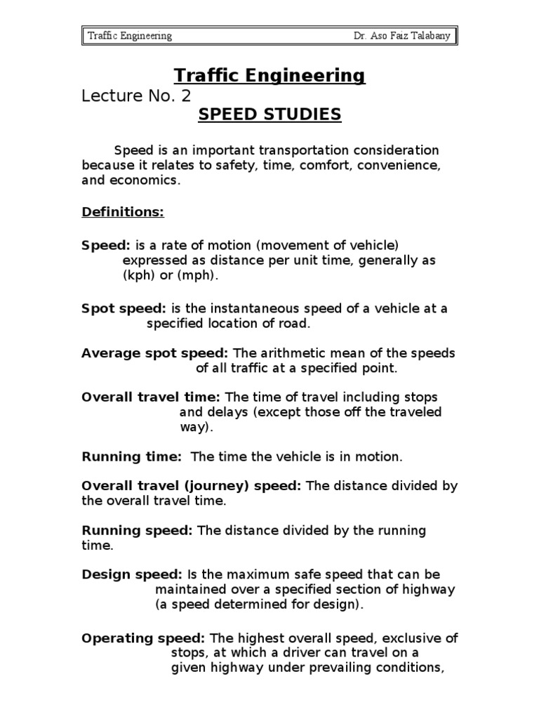 Lecture 2-Speed Studies | PDF | Speed | Highway