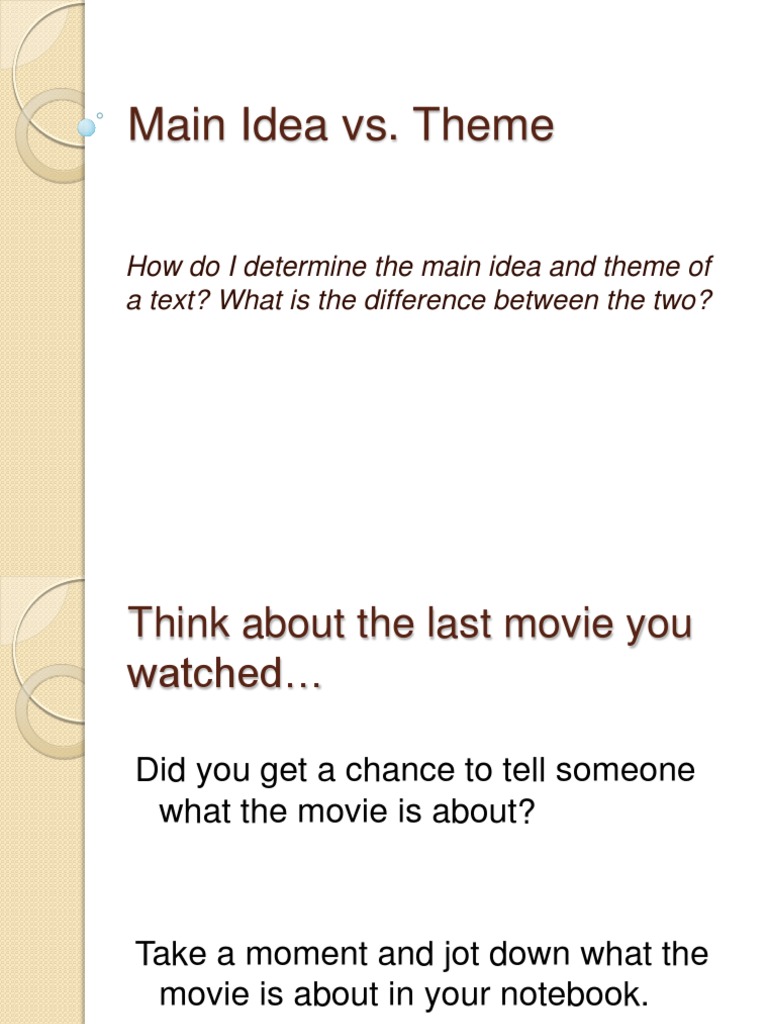 Main Idea Vs Theme | PDF