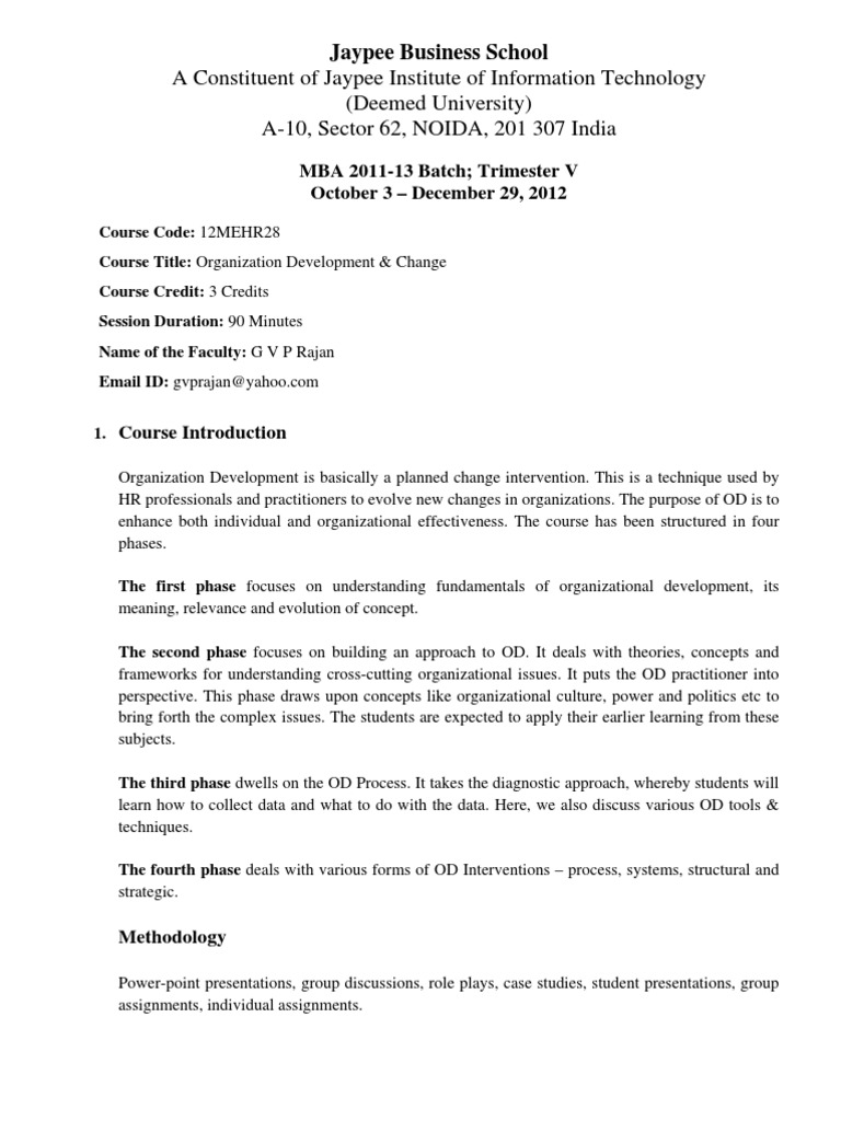 Course Outline - OD & Change | PDF | Organization Development ...