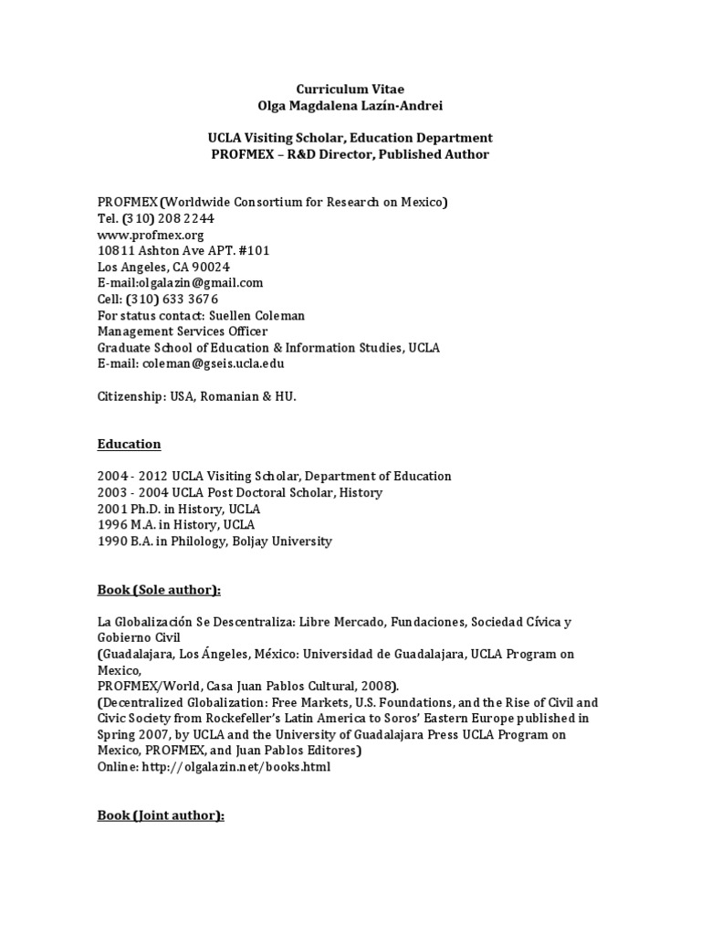 Curriculum Vitae Olga Last Version | PDF | Mexico City | The United States