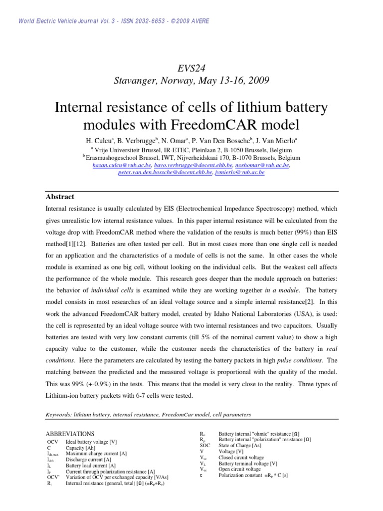 Internal Resistance of Cells of Lithium Battery | PDF | Battery ...