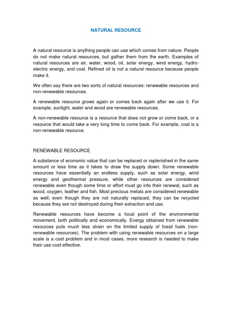 Natural Resource | PDF | Renewable Resources | Resource