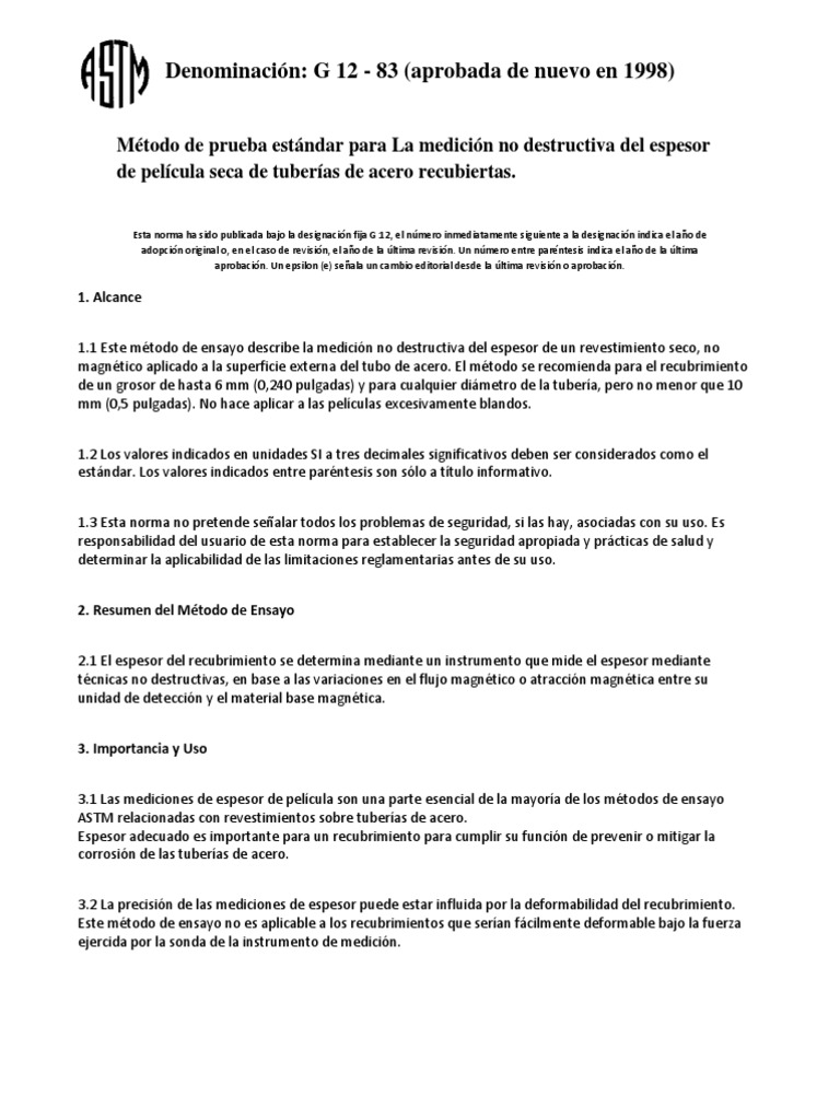 NORMA ASTM G12 en Español | PDF | Revestimiento | Acero