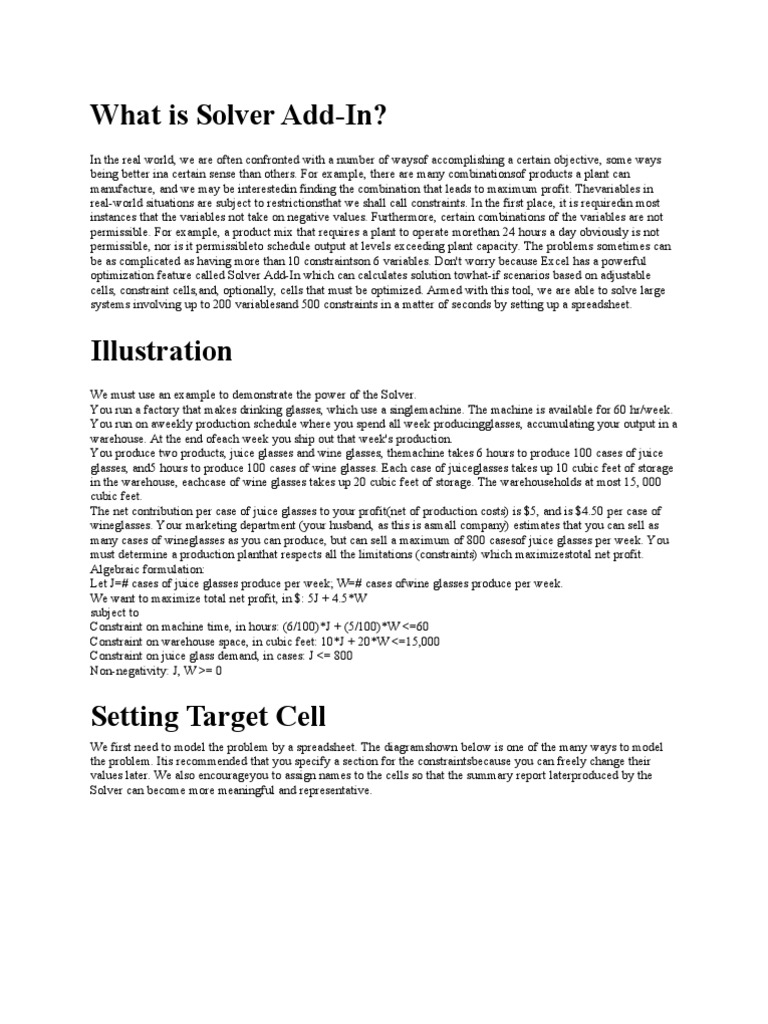 Maximizing Profit Through Optimal Production Planning Using Excel's Solver Add-In | PDF ...