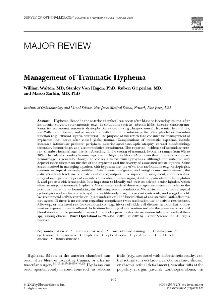 Management of Traumatic Hyphema | PDF | Glaucoma | Cornea