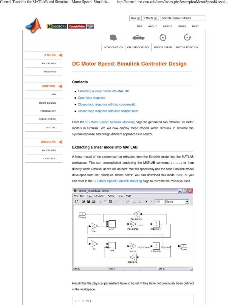 Motor Speed - Simulink Control | Download Free PDF | Control Theory | Matlab