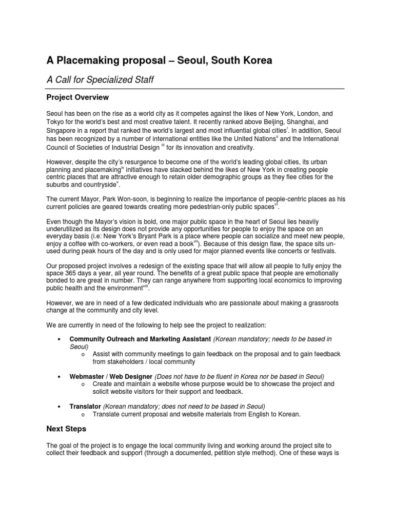 A Placemaking Proposal (Seoul) - A Call For Specialized Staff | PDF ...