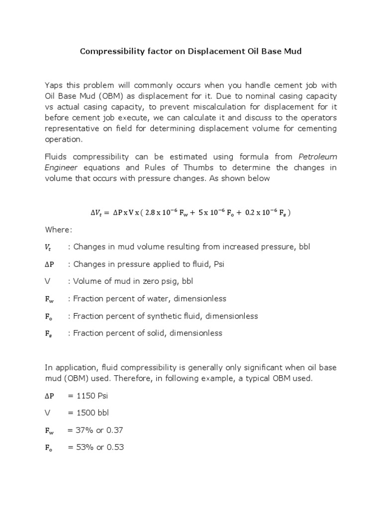 Compressibility Factor On Displacement Oil Base Mud | PDF | Casing ...