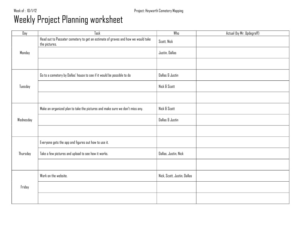 Weekly Project Planning Worksheet 2012 | PDF | Home & Garden | Science ...