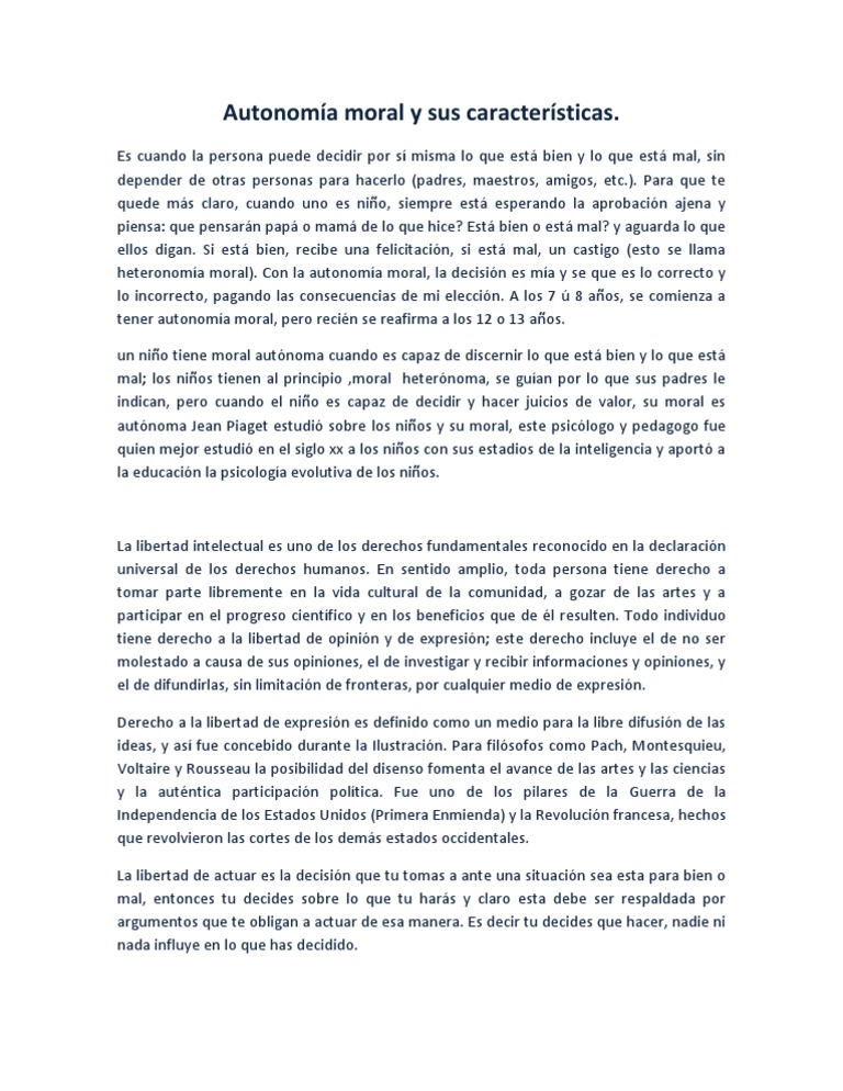 Autonomía Moral y Sus Características | PDF | Libertad de expresión | Moralidad