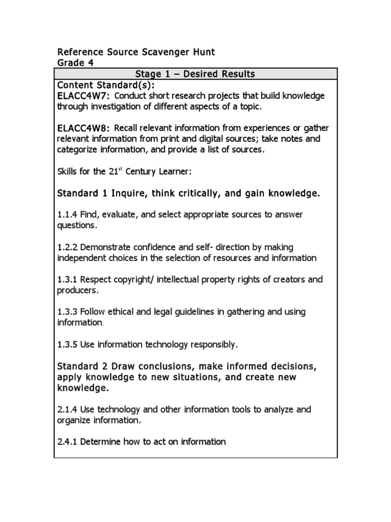 Reference Sources Scavenger Hunt Lesson | PDF | Information | Teaching