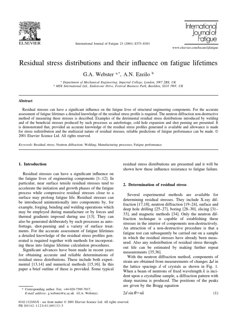 Residual Stress Distributions and Their Influence On Fatigue Lifetimes ...