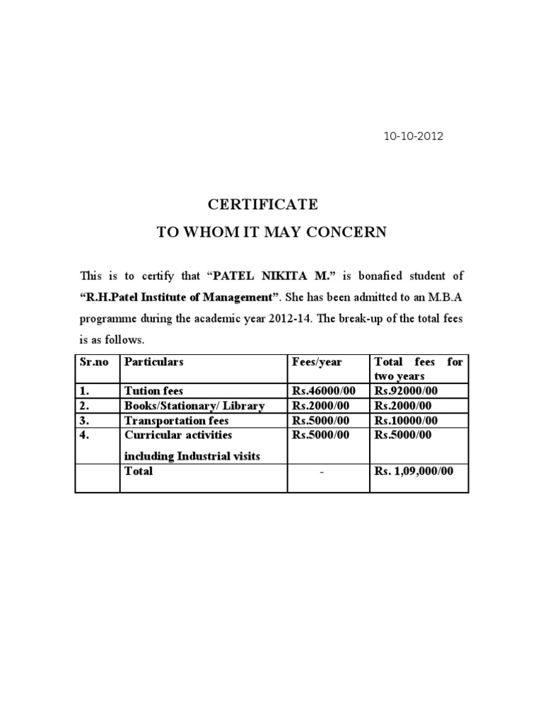 MBA Admission Certificates for Students | PDF