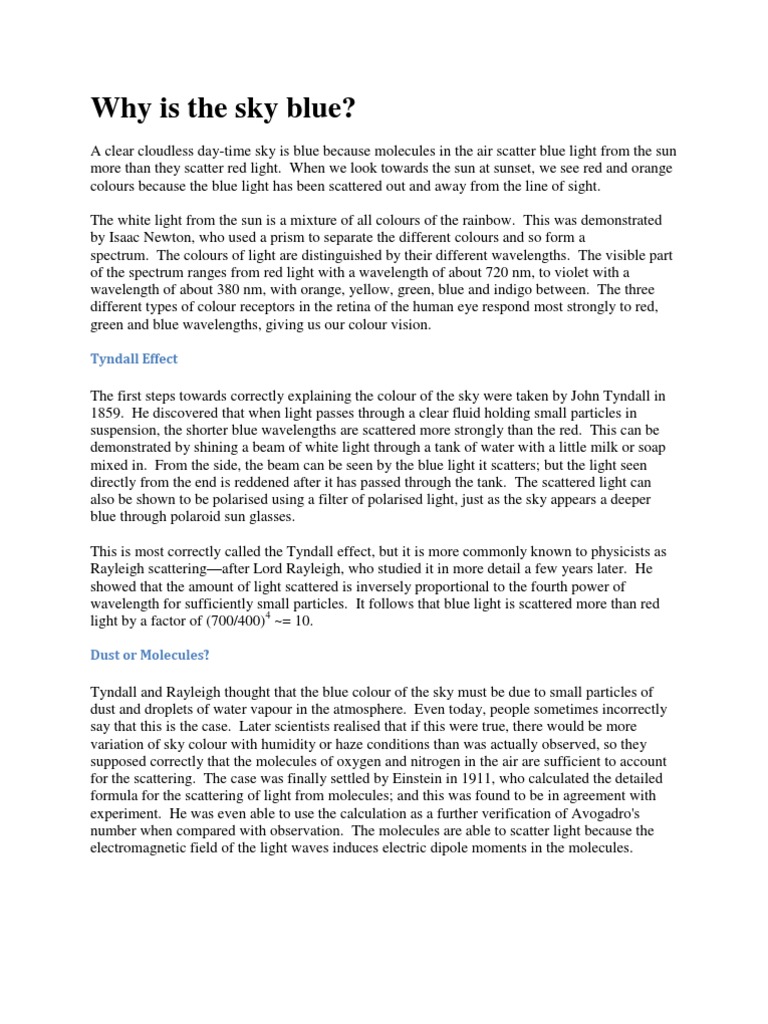 Why Is The Sky Blue?: Tyndall Effect | PDF | Blue | Color