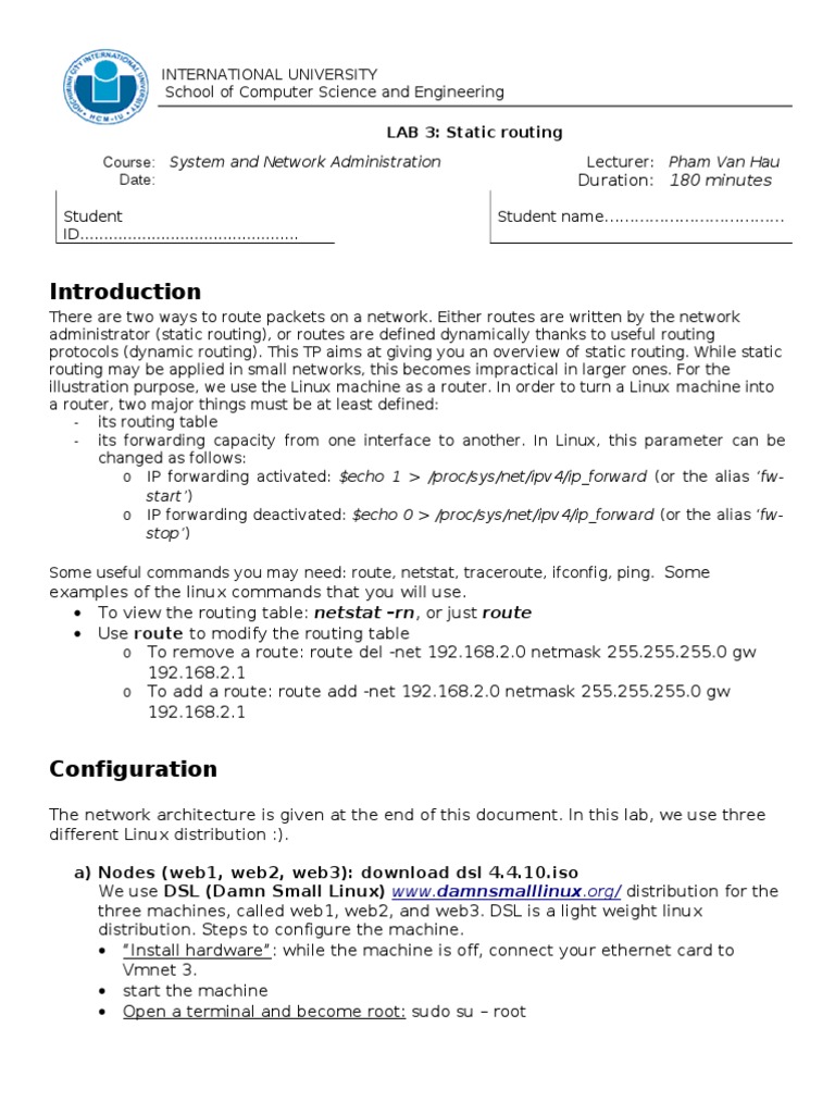 Lab3 Static Routing Pdf Router Computing Routing