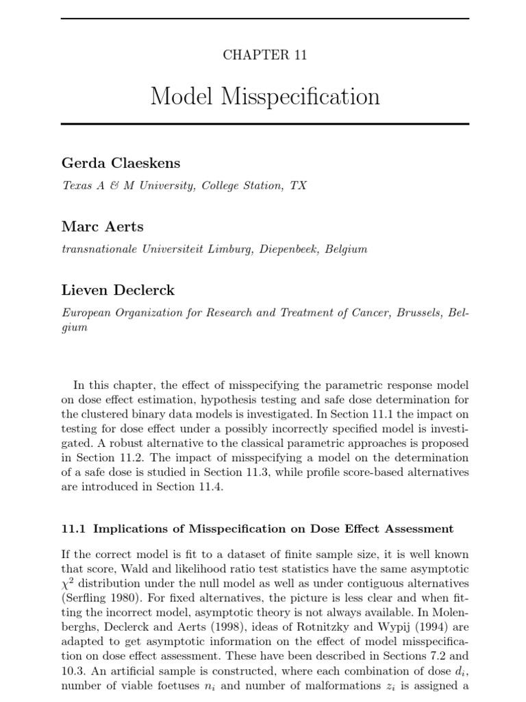 Model Misspecification: Gerda Claeskens | PDF | Bootstrapping (Statistics) | Bias Of An Estimator