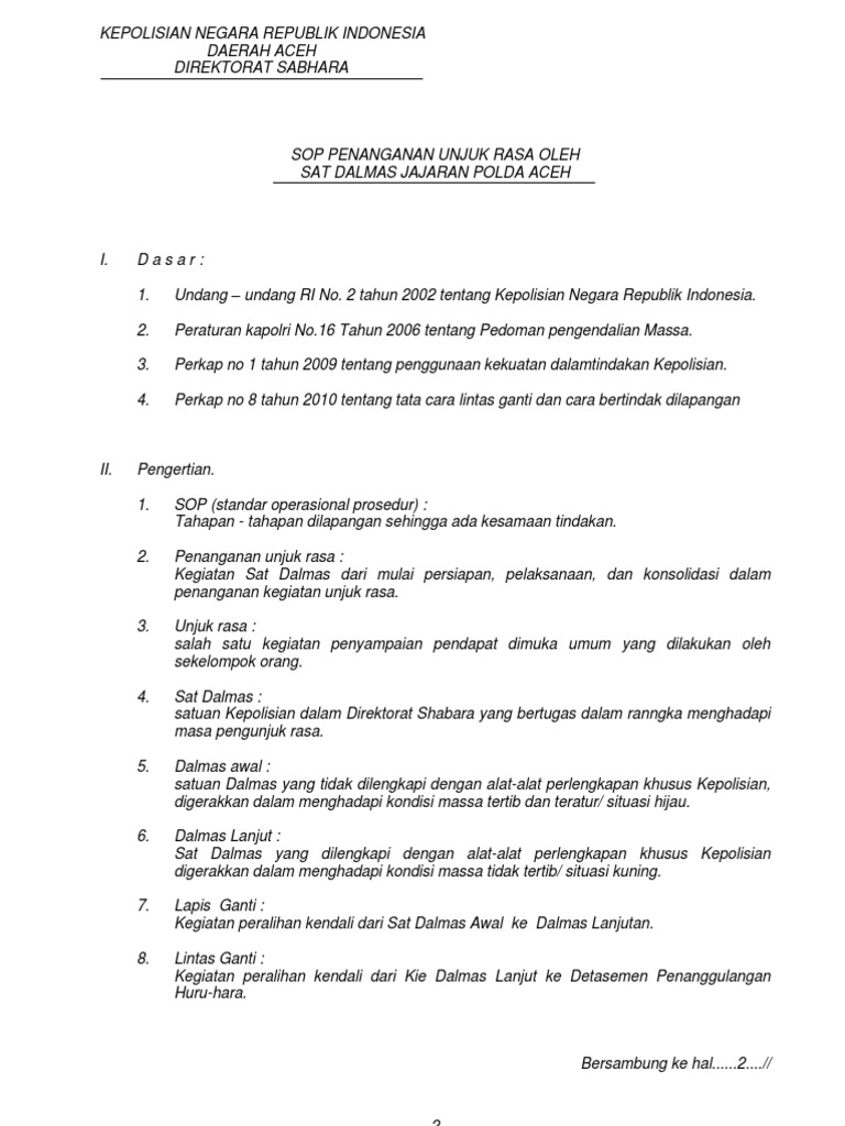 Sop Dalmas Dit Sabhara - Polda Aceh | PDF