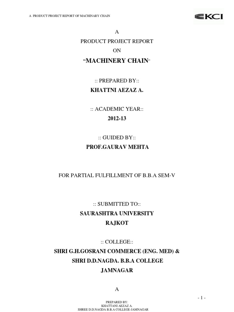 Product Project Report On Machinary Chain | PDF | Employment | Market ...