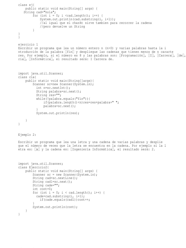 Ejercicios Con La Clase String | PDF | Cadena (informática) | Java (lenguaje de programación)
