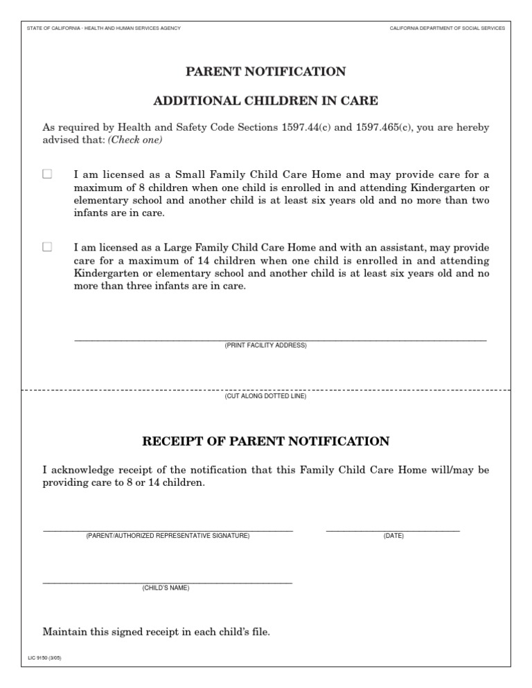 Parent Notification for Childcare Licensing | PDF | Wellness