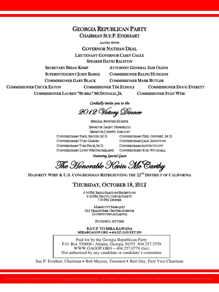 2012 Victory Dinner With Hon. Kevin McCarthy, Sen. Saxby Chambliss, Sen ...