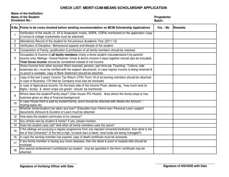 MCM Scholarship Application Checklist | PDF | Loans | Payments
