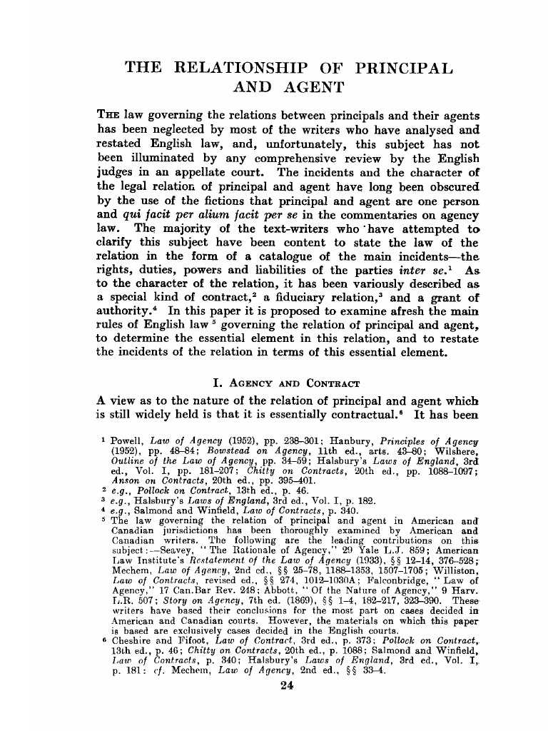 Relation Between Principal And Agent Pdf Law Of Agency Fiduciary