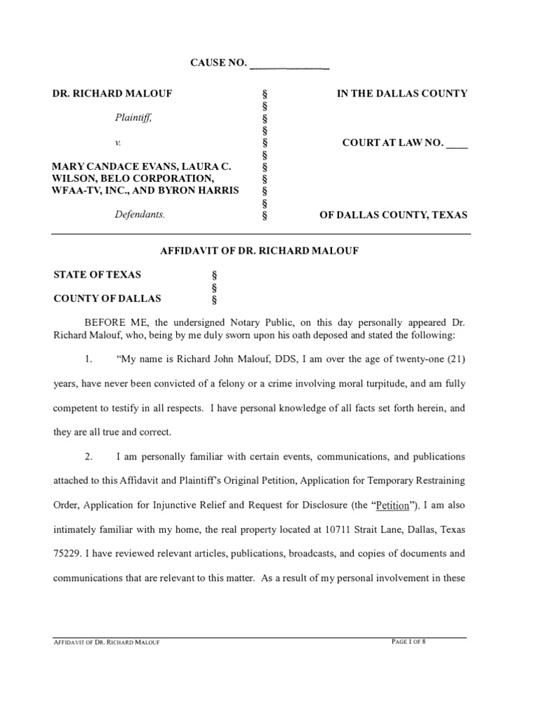 Sworn Affidavits of Dr. Richard Malouf and Wife Leanne | PDF | Privacy ...