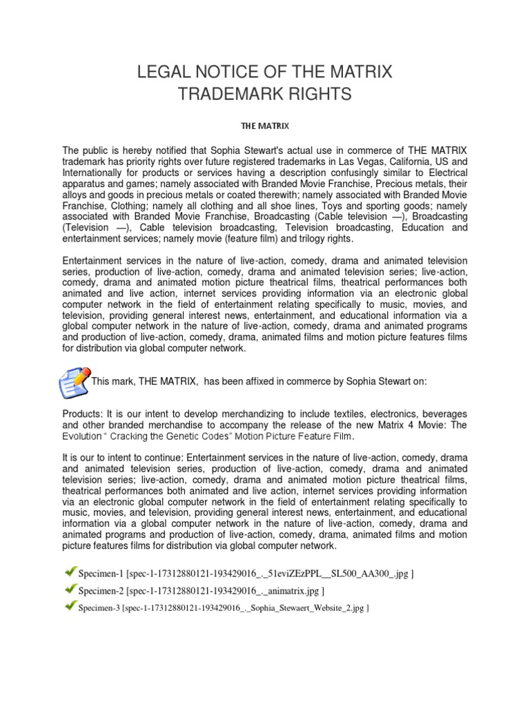The Matrix Trademark Legal Notice (Revised) | Download Free PDF ...