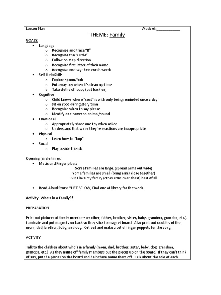 THEME: Family: Goals | PDF | Lesson Plan | Leisure
