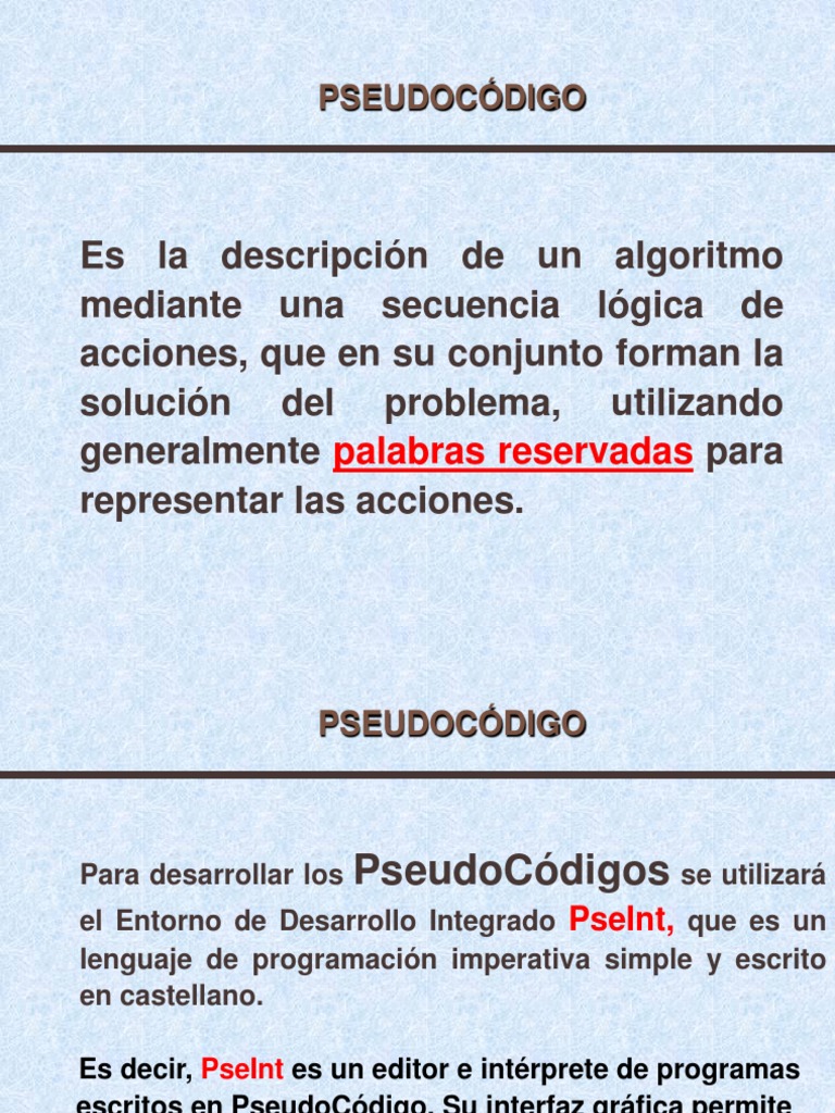 Introducción al Pseudocódigo y PseInt | PDF | Algoritmos | Lenguaje de ...