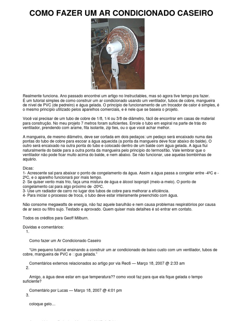 Como Fazer Um Ar Condicionado Caseiro | PDF | Ar condicionado | Geladeira