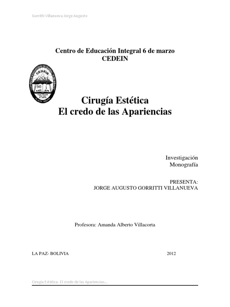 Monografia Cirugía Estética | PDF | Pecho | Medicina CLINICA