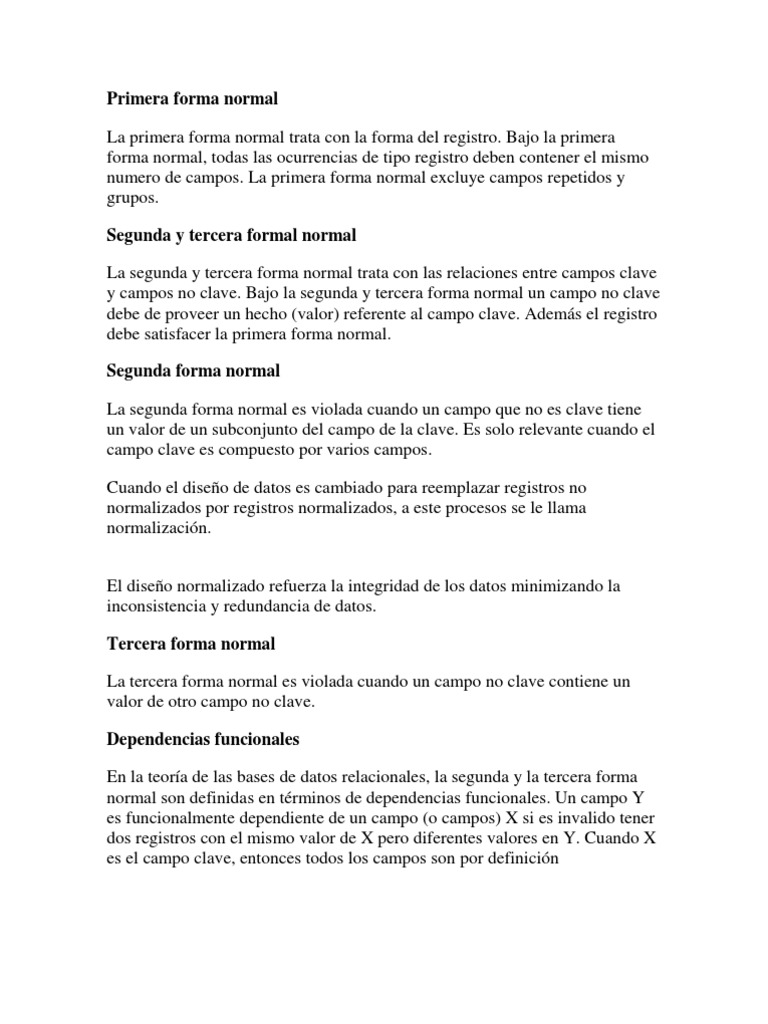 Primera Forma Normal | PDF | Informática y tecnología de la información ...