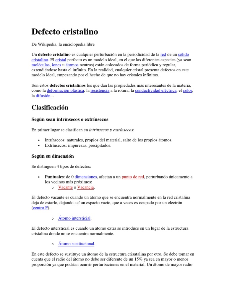 Defectos Cristalinos Explicados | PDF | Defecto cristalográfico ...