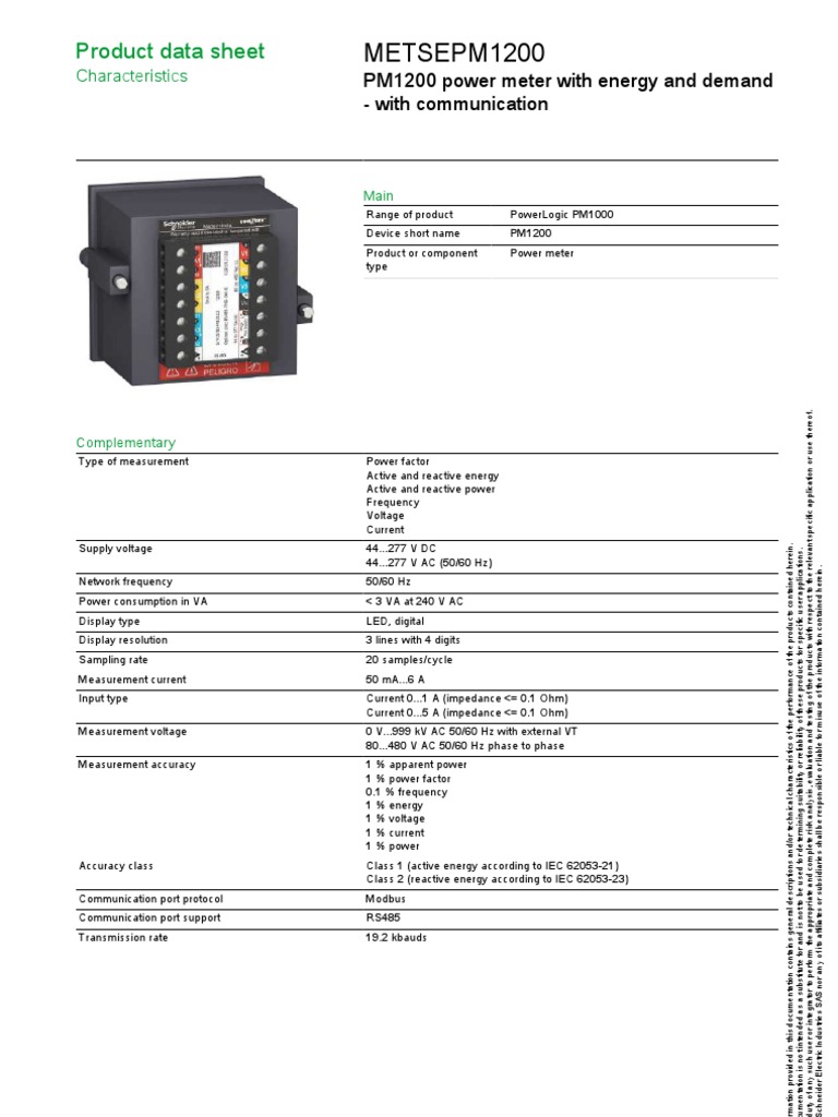 PM1200 Power Meter Specifications | PDF | Electrical Impedance ...