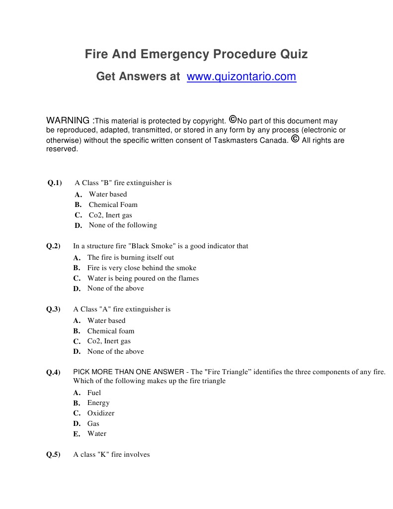 Fire Safety Procedure Quiz | PDF | Fires | Energy Technology