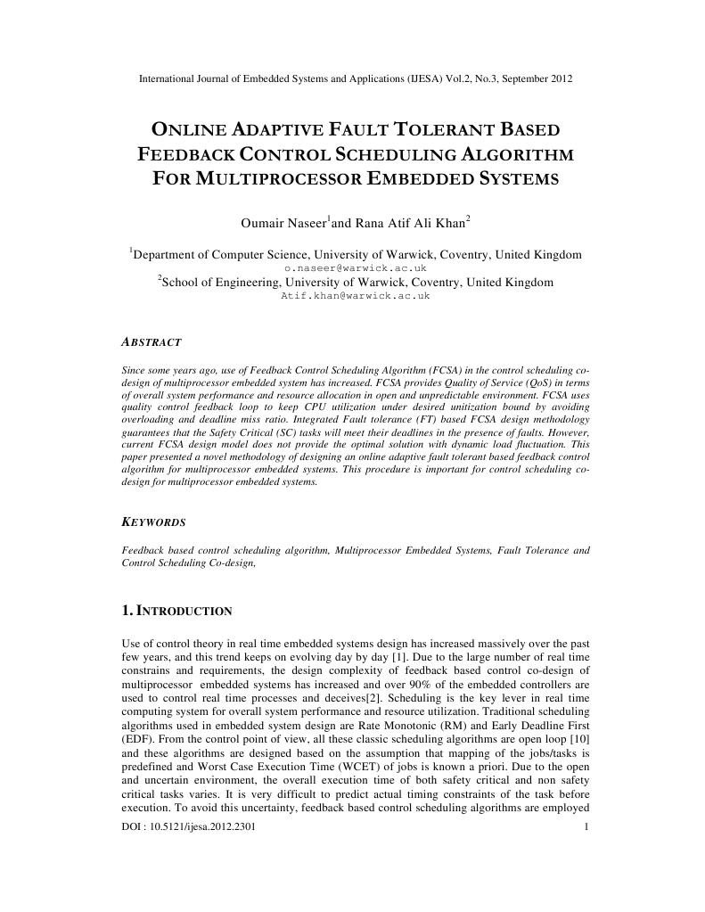 Online Adaptive Fault Tolerant Based Feedback Control Scheduling Algorithm For Multiprocessor ...
