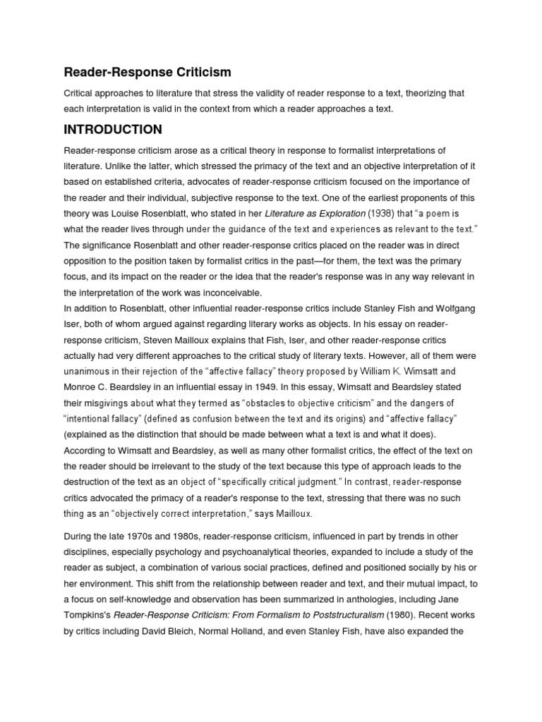Reader Response Theory | Truth | Literary Criticism