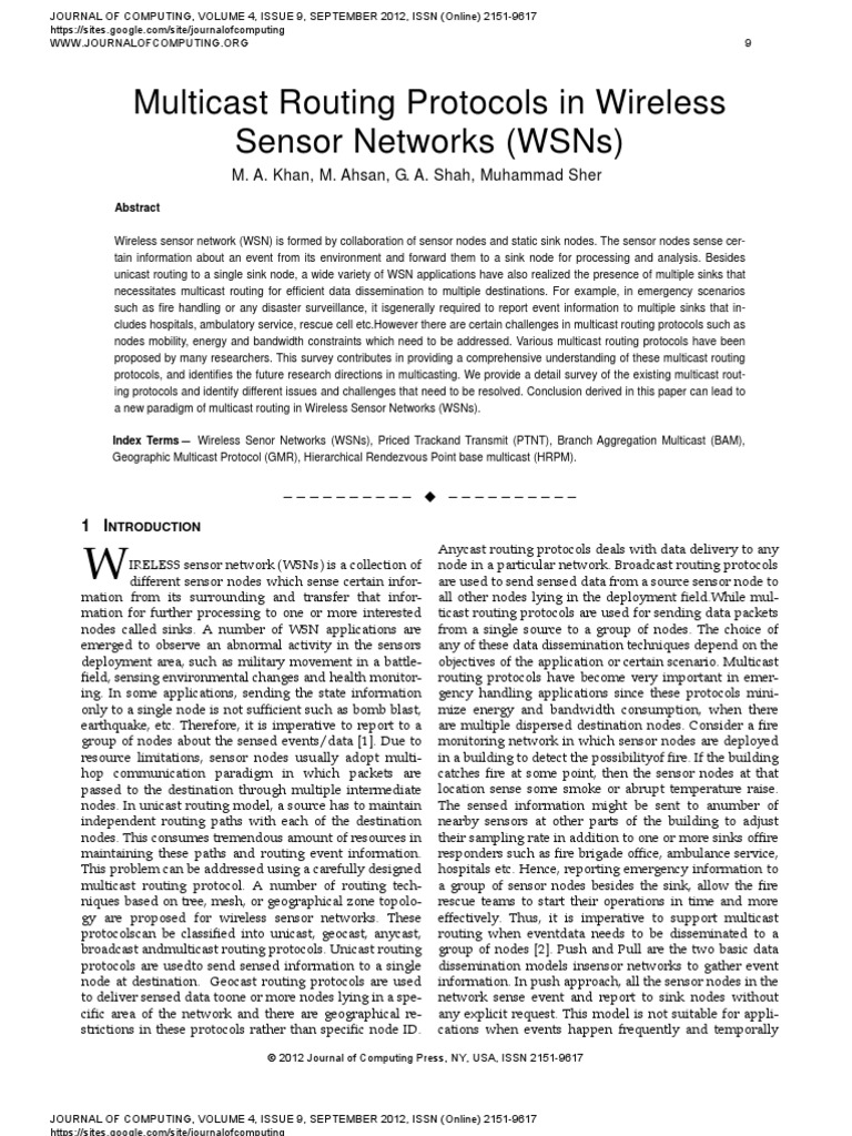 Multicast Routing Protocols in Wireless Sensor Networks (WSNS) | Download Free PDF | Multicast ...