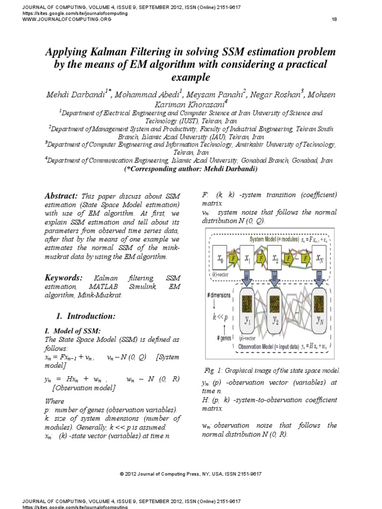 Applying Kalman Filtering in Solving SSM Estimation Problem by The Means of EM Algorithm With ...
