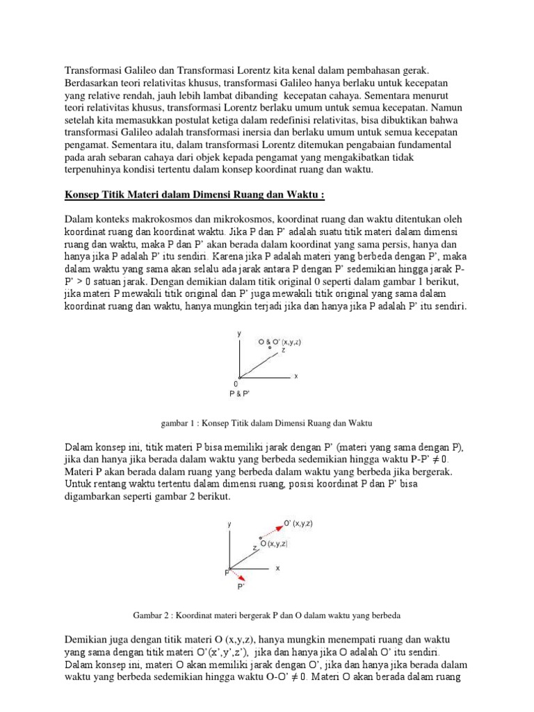 Transformasi Galileo Dan Transformasi Lorentz Kita Kenal Dalam Pembahasan Gerak | PDF