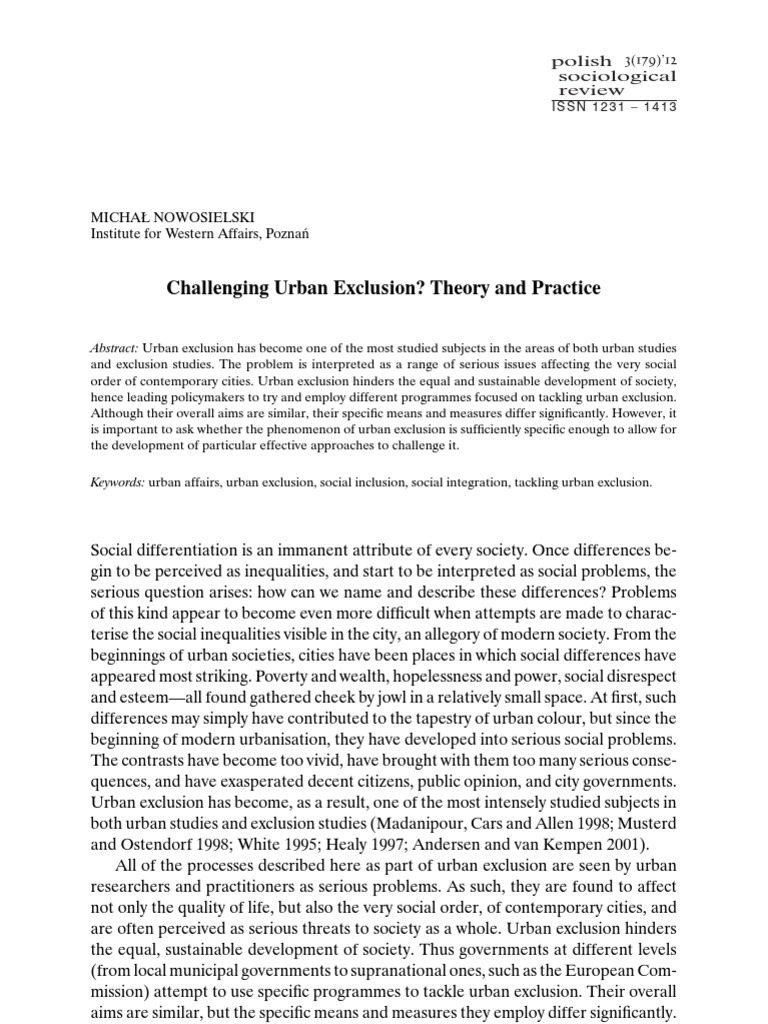 Challenging Urban Exclusion? Theory and Practice | PDF | Social ...