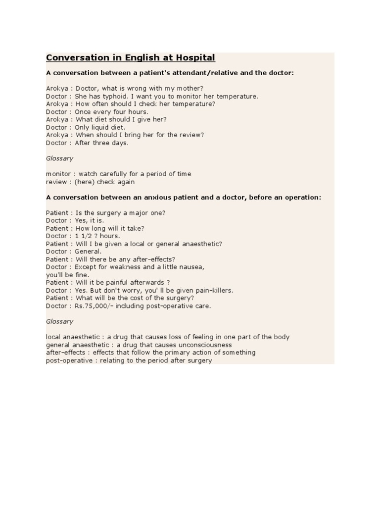 Doctor-Patient Conversations at Hospital | PDF | Wound | Surgery